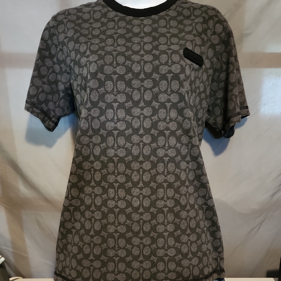 Coach | Tops | Coach Gray Logo Pattern Short Sleeve Tee | Poshmark